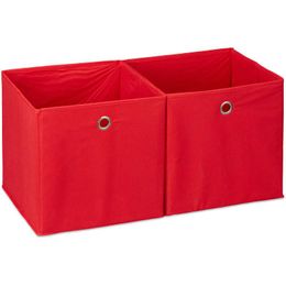 Aufbewahrungsbox Stoff 2er Set, quadratisch, Aufbewahrung für Regal, Stoffbox in Würfelform 30x30x30 cm, rot - Relaxdays