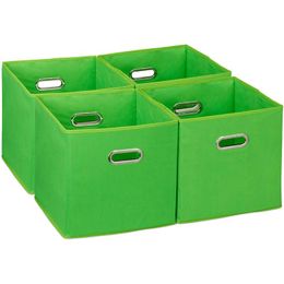 Aufbewahrungsbox 4er Set, faltbare Regalboxen, HxBxT: 30x30x30 cm, mit Griffen, Faltboxen für Regale, grün - Relaxdays