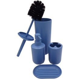 BURI Badezimmer-Set in blau Toilettenbürste Seifenspender Zahnputzbecher Seifenschale