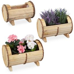 Blumenkasten Holz, 3 verschiedene Größen, Pflanzkasten Set, draußen & drinnen, Pflanzfass mit Folie, natur - Relaxdays