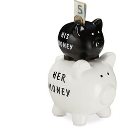 Sparschwein, His & Her Money, 2 Schweine, lustiges Geldgeschenk für Paare & Hochzeiten, Spardose, schwarz/weiß - Relaxdays