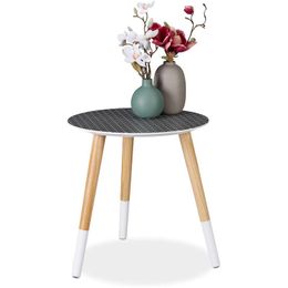 Relaxdays - Beistelltisch rund, dekoratives Muster, Holztisch niedrig, Dreibein Tisch, HxD 40,5x40cm, schwarz/weiß/natur