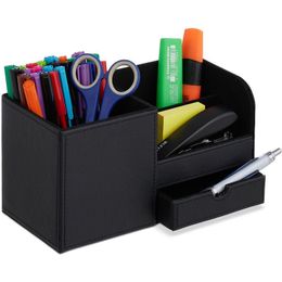 Schreibtisch Organizer, Büroorganizer mit 3 Fächern & Schublade, hbt: 12 x 22,5 x 11 cm, Stiftehalter, schwarz - Relaxdays