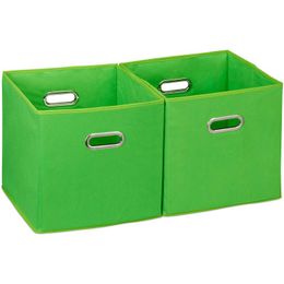 Aufbewahrungsbox 2er Set, Regalkorb ohne Deckel, mit Griff, faltbar, Stoffbox quadratisch, 30 cm, grün - Relaxdays