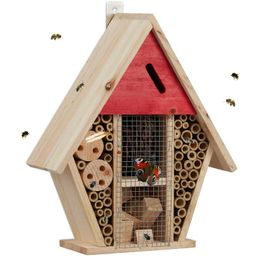 Insektenhotel, Nisthilfe Wildbienen & Schmetterlinge, Garten, Balkon, Bienenhotel HxBxT 30 x 25 x 11 cm, natur - Relaxdays