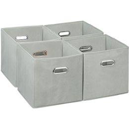 Aufbewahrungsbox 4er Set, faltbare Regalboxen, HxBxT: 30x30x30 cm, mit Griffen, Faltboxen für Regale, grau - Relaxdays