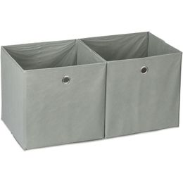 Aufbewahrungsbox Stoff 2er Set, quadratisch, Aufbewahrung für Regal, Stoffbox in Würfelform 30x30x30 cm, grau - Relaxdays