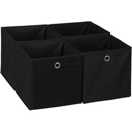 Aufbewahrungsbox 4er Set, faltbare Regalboxen, hbt 30 x 30 x 30 cm, Grifflöcher, Faltboxen für Regale, schwarz - Relaxdays