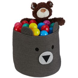 Aufbewahrungskorb für Kinder, Baumwollkorb Bär, h x d: 38 x 34 cm, Spielzeugkorb Kinderzimmer, Baumwolle, grau - Relaxdays