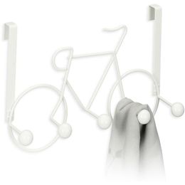 Relaxdays Kleiderhaken im Fahrrad-Design, 5 Haken Flurgarderobe, Türgarderobe zum Einhängen, Metall Türhakenleiste, weiß