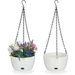 Blumenampel mit Wasserspeicher, 2er Set, HxD 56x20,5 cm, außen & innen, hängender Blumentopf, Kunststoff, weiß - Relaxdays