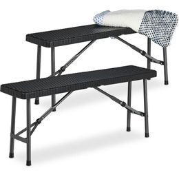 Bierbank 2er Set, faltbare Partybank für Terrasse & Garten, Kunststoff, Campingbank hbt: 42x100x25 cm, schwarz - Relaxdays