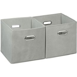 Relaxdays 2 x Aufbewahrungsbox, Regalkorb ohne Deckel, Faltkiste mit Griff, Regalbox faltbar, Stoffbox quadratisch, 30 cm, grau