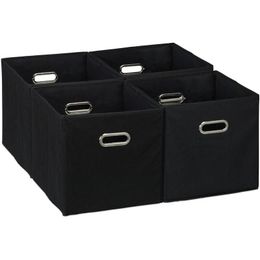 Relaxdays - Aufbewahrungsbox 4er Set, faltbare Regalboxen, HxBxT: 30x30x30 cm, mit Griffen, Faltboxen für Regale, schwarz