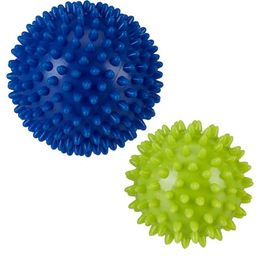 Relaxdays - Massageball 2er Set, harter Igelball, Mediball mit Noppen, Selbstmassage Ganzkörper, ø 9 & 7,5 cm, blau/grün
