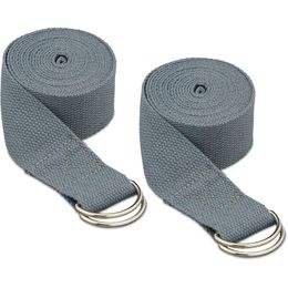 Relaxdays - Yogagurt 2er Set, Dehnungshilfe, 250 x 3,8 cm, Yogaband für Anfänger und Fortgeschrittene, Baumwolle, grau