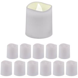 Led Teelichter 12er Set, led Kerzen warmweißes Licht, HxD: 4,5x4 cm, elektrisch, flammenlose Teelichter, weiß - Relaxdays