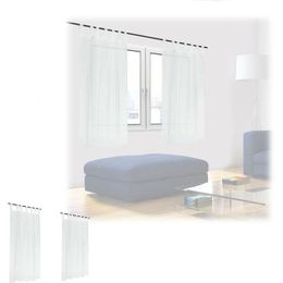 Relaxdays 4 x Gardine, HxB: 145x140 cm, halbtransparente Vorhänge, Vorhangschals Wohn- & Schlafzimmer, Schlaufengardinen, weiß