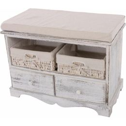 HHG Neuwertig] Sitzbank Kommode mit 2 Körben 42x62x33cm, Shabby-Look, Vintage weiß - white