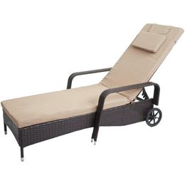 HHG Neuwertig] Poly-Rattan Sonnenliege Cesena, Relaxliege Gartenliege Liege, Alu braun, Kissen beige - brown