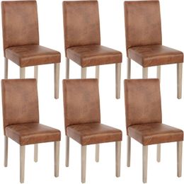 HHG 6er-Set Esszimmerstuhl Littau, Stuhl Küchenstuhl Textil, Wildlederimitat, Beine Struktur - Eiche - brown
