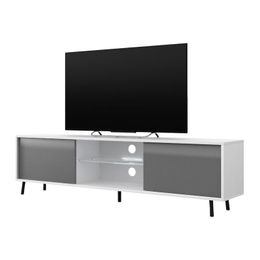 Selsey - lefyr – Fernsehschrank / modernes TV-Board mit Füßen und led, 140 cm breit (Weiß Matt / Grau Hochglanz)