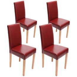 HHG - 4er-Set Esszimmerstuhl Stuhl Küchenstuhl Littau Leder, rot helle Beine - red