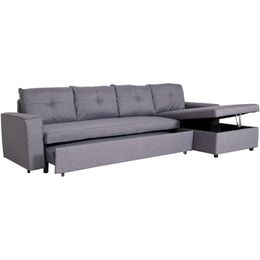Ecksofa mit Bettkasten HHG 299, Couch Sofa L-Form, Liegefläche links/rechts Nosagfederung Stoff/Textil 290cm grau - grey