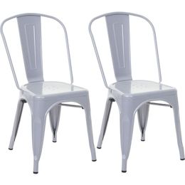 HHG - 2er-Set Stuhl 808, Bistrostuhl Stapelstuhl, Metall Industriedesign stapelbar grau - grey