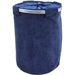Neuwertig] Wäschesammler HHG 240, Laundry Wäschekorb Wäschebox Wäschesack Wäschebehälter mit Netz, 55x39cm 65l cord blau - blue