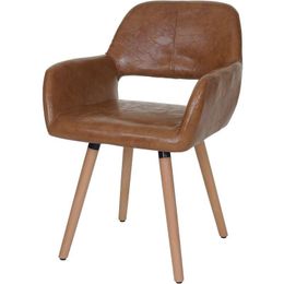 HHG - Esszimmerstuhl 428 ii, Stuhl Küchenstuhl, Retro 50er Jahre Design Kunstleder, Wildlederimitat - brown