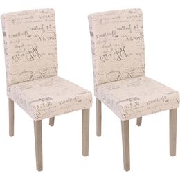 HHG - 2er-Set Esszimmerstuhl Littau, Stuhl Küchenstuhl Textil mit Schriftzug, creme, Beine Struktur - Eiche - beige