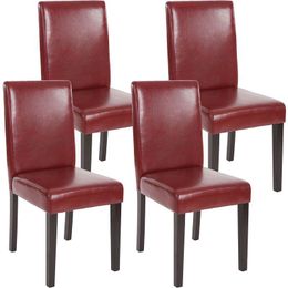 HHG - 4er-Set Esszimmerstuhl Stuhl Küchenstuhl Littau Kunstleder, rot-braun, dunkle Beine - red