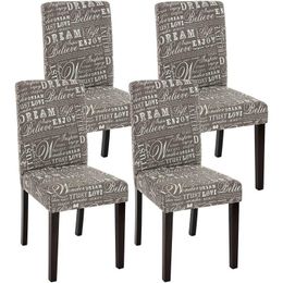HHG - neuwertig] 4er-Set Esszimmerstuhl Stuhl Küchenstuhl Littau Textil mit Schriftzug, grau, dunkle Beine - grey