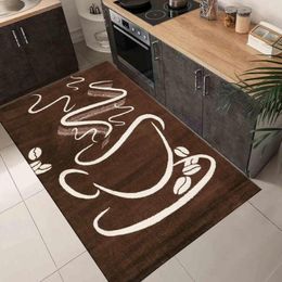 Küchenteppich Braun Trendiger Kaffee Teppich, Cappuccino Muster Tasse Kurzflor,140x200 cm