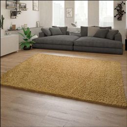 Teppich Wohnzimmer Hochflor Einfarbiges Muster Modern Unifarben Senfgelb 140x200 cm - Paco Home