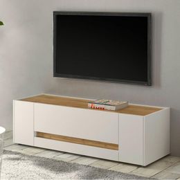 Lomadox Tv Lowboard Wohnbereich modern CRISP-61 in weiß mit Absetzungen in Wotan Eiche Nb., b/h/t: ca. 140/40/45 cm - braun