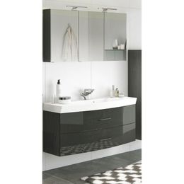 Lomadox Waschplatz Set mit Waschtisch & LED-Spiegelschrank FLORIDO-03 in Hochglanz grau b x h x t: ca. 120 x 200 x 47 cm - grau