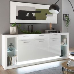 Lomadox Sideboard in Hochglanz weiß MAILAND-61 inkl. LED-Beleuchtung, b/h/t: 198/83/43cm - weiß