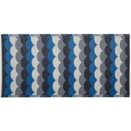 Beliani - Outdoor Teppich Grau Blau Polypropylen 90 x 180 cm Wellen Jacquardgewebt Rechteckig - Weiß
