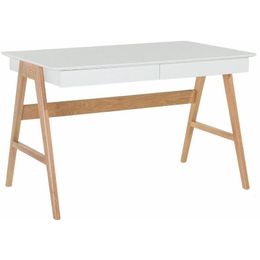 Beliani Schreibtisch Weiß mit Braun 120 x 70 cm 2 Schubladen Modernes Design - Heller Holzfarbton