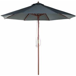 Beliani Sonnenschirm Dunkelgrau Polyester/Birkenholz ⌀ 270 cm Terrasse Balkon Garten - Dunkler Holzfarbton