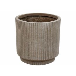 Beliani Blumentopf Taupe Ton und Glasfaser Rund ⌀ 24 cm mit Loch Ablaufloch Rillen Modern Outdoor Indoor Außen Draußen Innen Ausstattung Deko Tonware - Beige