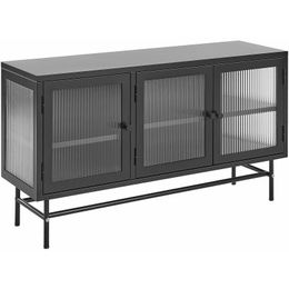 Beliani - Sideboard Schwarz Stahl 35 x 115 x 64 cm mit 3 Durchsichtigen Glastüren 4 Regalböden 3 Griffen Industriell Flur Schlafzimmer Küche
