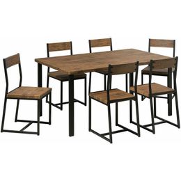 Beliani Essgruppe Esszimmer Set 6 Sitzer Schwarz mit Braun Tisch und Stühle mdf Tischplatte Metallfüßen Rechteckig Industriell - Dunkler Holzfarbton