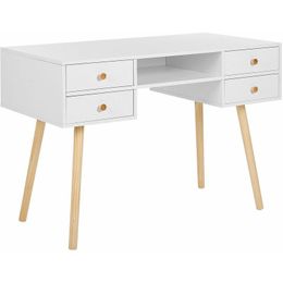 Beliani Schreibtisch Weiß / heller Holzfarbton 110 x 55 cm 2 Schubladen 1 Fach Matt Modernes Design Arbeitszimmer Kinderzimmer - Heller Holzfarbton