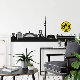 Fußball Wandtattoo Borussia Dortmund Skyline Schwarz Logo BVB Aufkleber Wandbild selbstklebend 120x44cm - schwarz