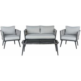Beliani Gartenmöbel Set Grau Schwarz Rattan Aluminium Textil inkl. Kissen 4-Sitzer Terrasse Outdoor Modern - Grau