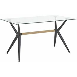 Beliani Esstisch Transparent Glas 140 x 80 cm für 4 Personen mit Metallgestell in Schwarz und Hellbraun rechteckig Modern Wohnzimmer Küche Esszimmer - Schwarz