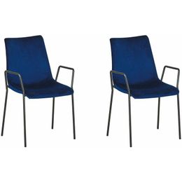 Beliani - Stuhl 2er Set Blau Samtstoff mit hoher Rückenlehne Metallgestell Modernes Design für Ess-, Wohn- und Arbeitszimmer - Schwarz